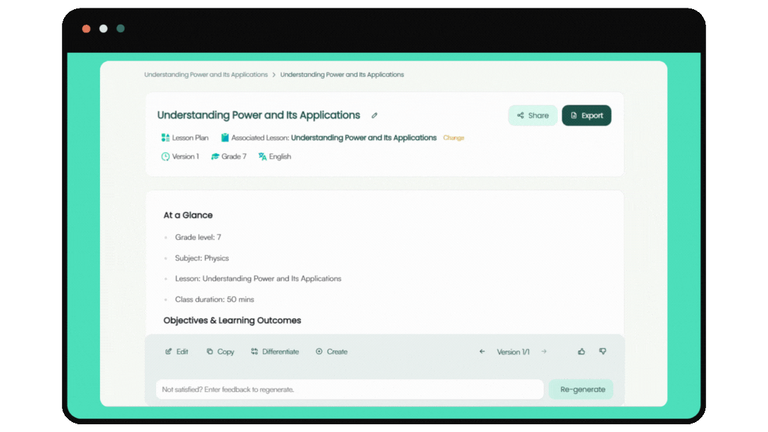 Lesson Plan Generator | Monsha · AI for Teachers & Educators